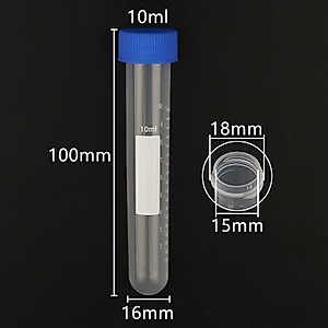 Kesell Centrifuge Tubes Round Bottom Screw Cap Plastic Test Tube Vials 10ml with Graduation and Writing Area, Pack of 20