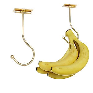 2-Pack Banana Hook Under Cabinet: Banana Holder,Metal Banana Hanger Hook,Adhesive Banana Hook, Foldable Banana Hook, Folds Up With Magnets When Not In Use, Banana Rack,Keep Bananas Fresh (Gold)
