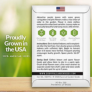 Survival Garden Seeds - Opal Basil Seed for Planting - Packet with Instructions to Plant and Grow Delicious & Unique Purple Basil Herb Plants in Your Home Vegetable Garden - Non-GMO Heirloom Variety