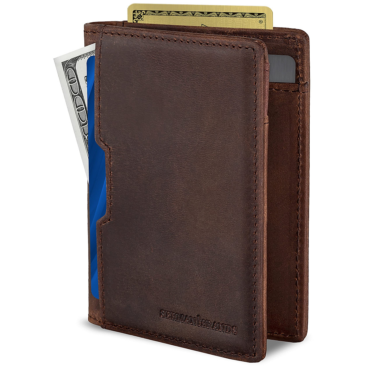 SERMAN BRANDS Wallets for Men Slim Mens leather RFID Blocking Minimalist Card Front Pocket Bifold Travel Thin (Texas Brown 5.S)
