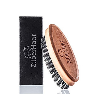 ZilberHaar - Pocket Mustache and Beard Brush - Soft Boar Bristles and Pearwood - Perfect Beard Grooming Tool for Men - Relieves Beard Itch, Works with all Beard Balms and Beard Oils - Made in Germany