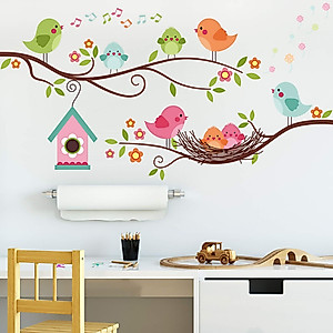 ROFARSO Colorful Cute Cartoon Lovely Birds Singing On The Branch with Flowers Wall Stickers for Kids Removable Wall Decals DIY Decorations for Nursery Baby Boys Girls Bedroom Playroom Living Room…