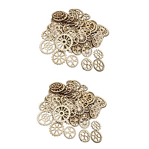 Abaodam 100 Pcs Steampunk Cog Pendant Woodsy Decor Wooden Embellishments Gears Shaped Slices Gear Wooden Slices Tags Plant Keychain Gear Pendant for Wall Leaf Shape Component Office Bamboo