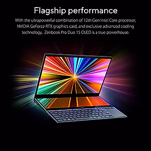 ASUS ZenBook Pro Duo 15 UX582 Laptop, 15.6” OLED 4K Touch Display, i7-12700H, 16GB, 1TB, GeForce RTX 3060, ScreenPad Plus, Windows 11 Home, Celestial Blue, UX582ZM-AS76T