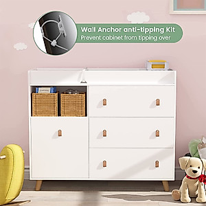 Timechee Baby Changing Table Dresser, Modern Nursery Changing Dresser Chest with 3 Drawers & 1 Shelf, Diaper Changing Pad, Storage Changing Dresser (White)