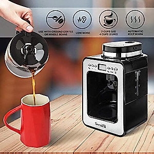 Secura Coffee Automatic Coffee Maker with Grinder, Programmable Grind and Brew Coffee Machine for use with Ground or Whole Beans, 17 oz Glass Carafe, Black (CM6686AT)