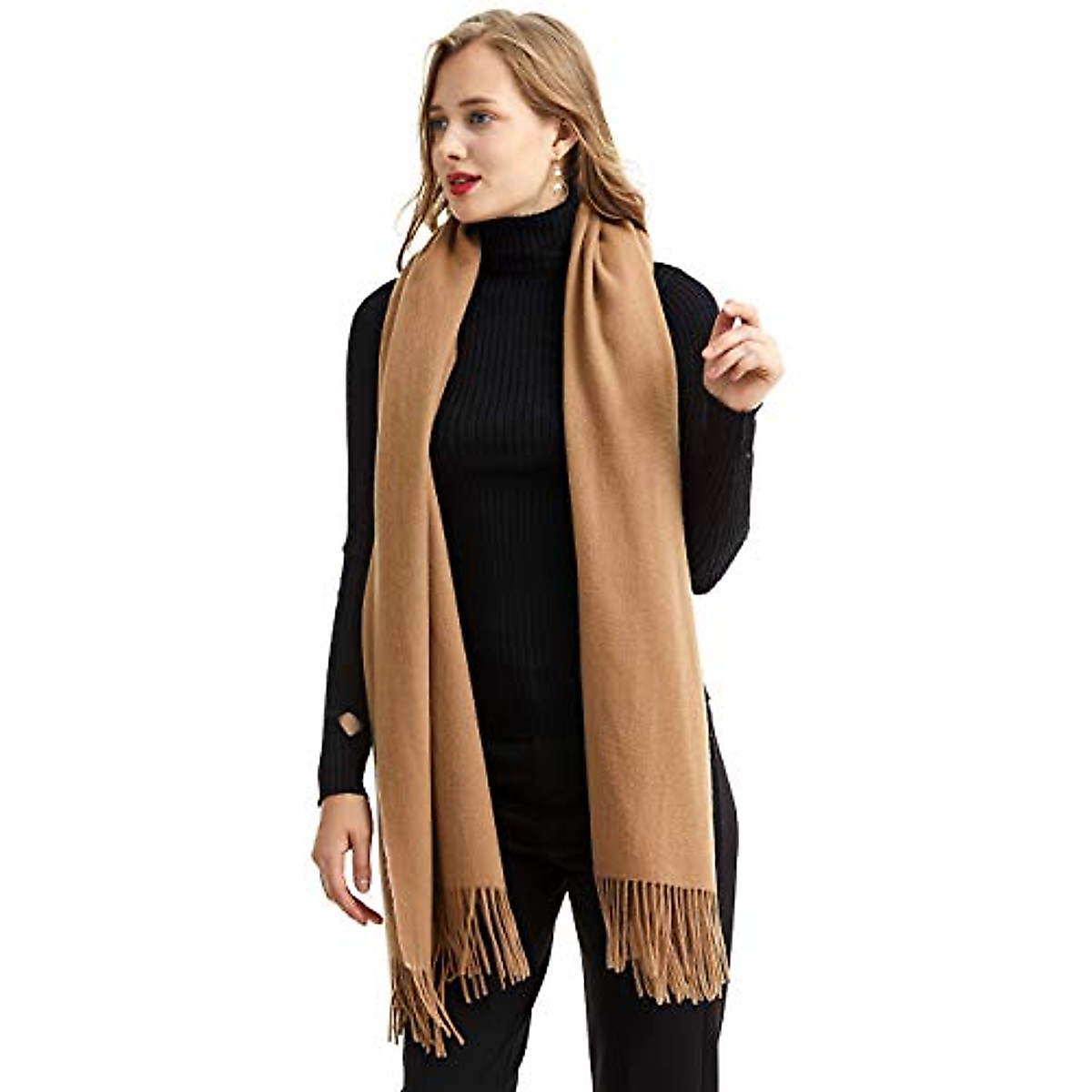 MARUYAMA Cashmere Stole, 100% Cashmere, Gorgeous & Natural, Satisfactry Large Scarf, Wrap, 78.7x27.5 in, 11.3 oz, # K0101 (Camel)