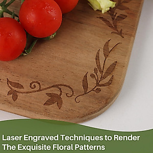 Decorative Cutting Board by Beardo for Kitchen Acacia Cute Wood Cutting Boards Set Large Medium and Small Sizes with Floral