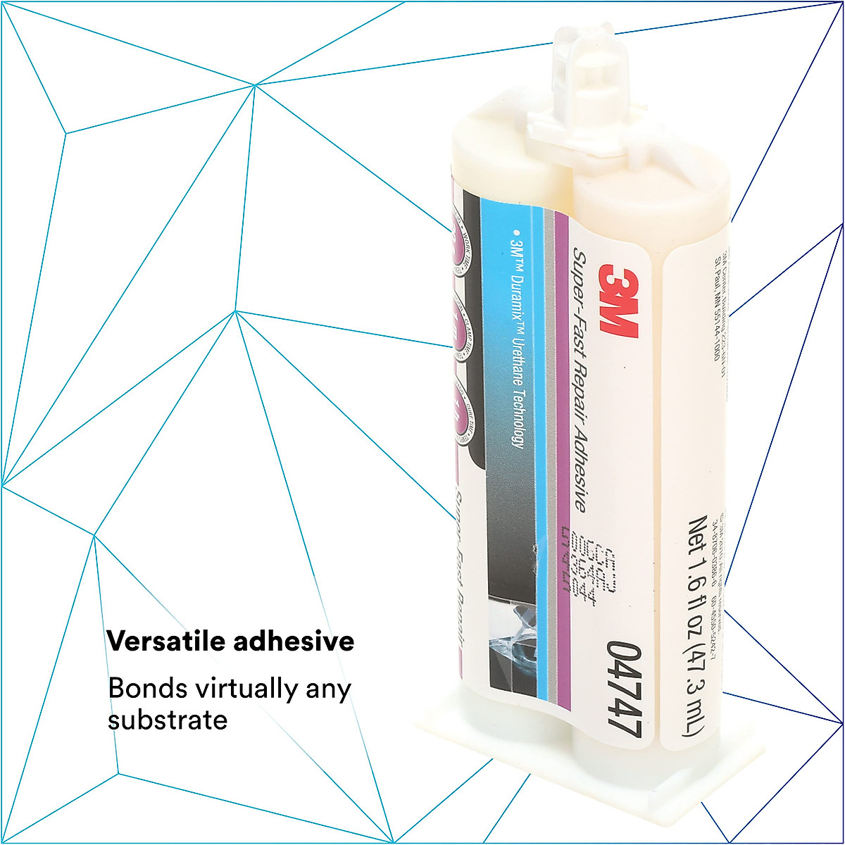 3M Super-Fast Repair Adhesive, 04747, Tranlucent Color,Two-Component, Semi-Rigid, Urethane Adhesive, 47.3 mL/1.6 fl oz Cartridge
