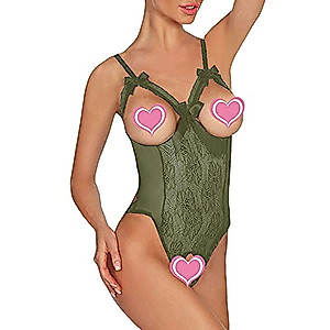 ALLureLove Lingerie for Women Sexy One-Piece Teddy Lingerie Bodysuit Lace Nightie (Small, Green)