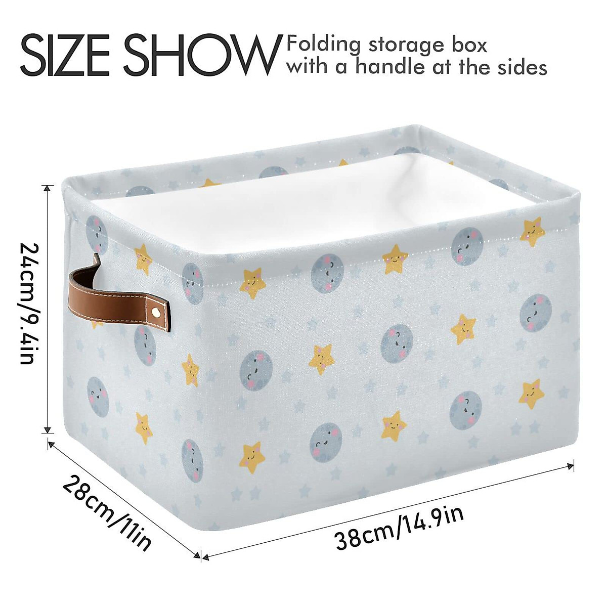 KEEPREAL Cute Moon Stars Storage Basket Bin, Large Cube Storage Box Canvas Collapsible Storage Organizer for Home Office Closet - 15 L x 11 W x 9.5 H