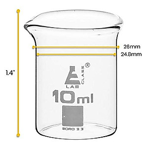 EISCO 12PK Beakers, 10ml - Griffin Style, Low Form with Spout Ungraduated Borosilicate 3.3 Glass- Eisco Labs