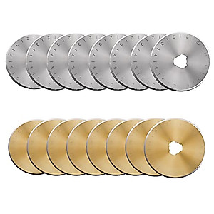 16 Pack 45mm Rotary Cutter Blades, Olfa, Replacement Rotary Blade, Designed for Handcrafting, Art, DIYs, Crafts, Quilting, Scrapbooking, Sewing (8 in Silver Color, 8 in Titanium Plating)