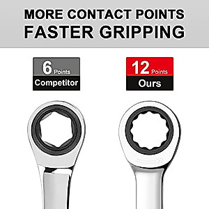Jetech 7/16 Inch Ratcheting Combination Wrench, Industrial Grade Gear Spanner with 12-Point Design, 72-Tooth Ratchet, Made with Forged and Heat-Treated Cr-V Steel in Chrome Plating, SAE