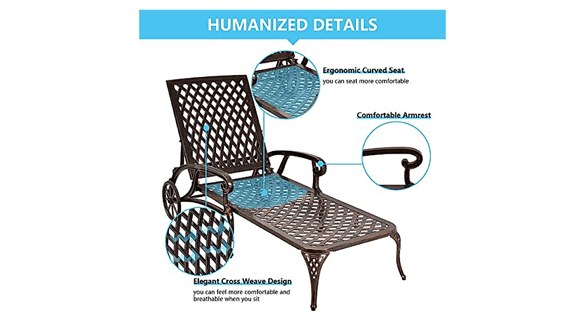ROIYEIER Lounge Chairs for Outside, Chaise Lounge Outdoor Set of 2 Cast ...