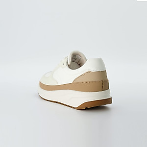 CUSHIONAIRE Score Comfort Platform Womens Sneakers, Lightweight Lace Up Tennis Shoes Womens Fashion Wear, White/TAN 6.5