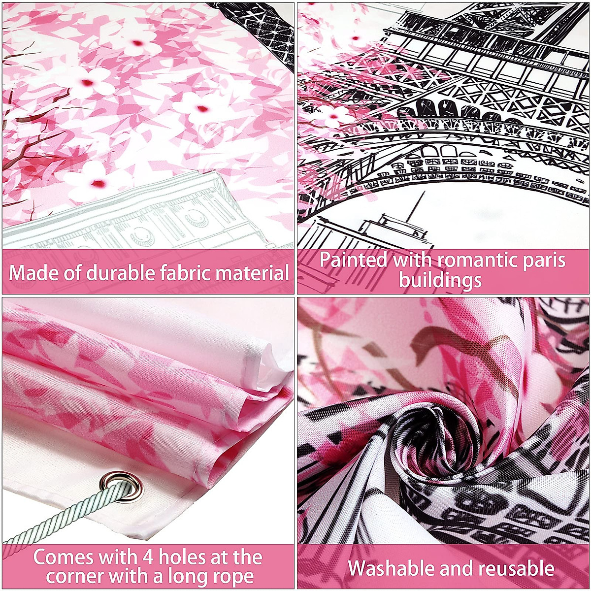 Tatuo Paris Eiffel Tower Backdrop Pink Eiffel Tower Background Banner 70.9 x 35.4 Inch Paris Pink Tree Wall Hanging Decor for Girls Bedroom Living Room Photograph Party Decoration