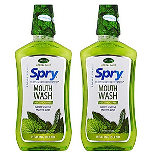 Spry Alcohol-Free Xylitol Mouthwash, Natural Herbal Mint, Healing Blend - 16 fl oz (Pack of 2)