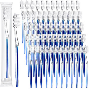 Patelai 100 Pcs Individually Wrapped Toothbrush Bulk Disposable Travel Toothbrushes Soft Bristle Tooth Brush Single Pack for Camping Adults Kids Hotels Guest Toiletries (Blue)