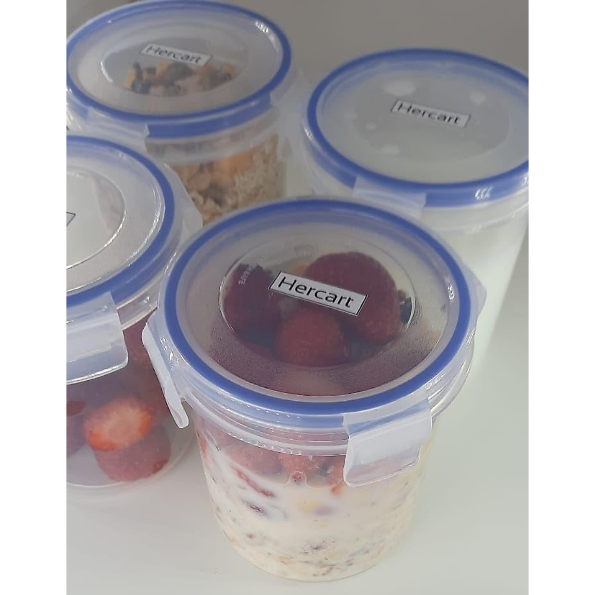 Overnight Oats Container with Lids (pack of 4) 17 oz Plastic Jar with Lid Container Portable Cereal and Milk Storage Jars Vegetable and fruit Salad Storage