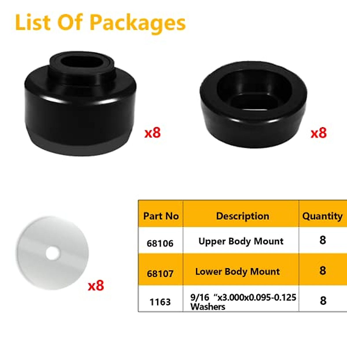 7-141 Body Cab Mounts for 1999-2014 Chevy Silverado & Sierra 1500/2500 2WD/4WD —— Body Mount Bushing Kit (24PCS Black)