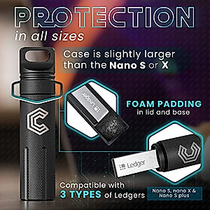 CryptoPod Ledger Nano Case - Fits Nano S/X/S Plus & Yubikey - Aluminum Alloy, Fire Resistant & Waterproof - Protective Cold Wallet Storage for Cryptocurrency - USB Thumb Drive Device Storage (Silver)