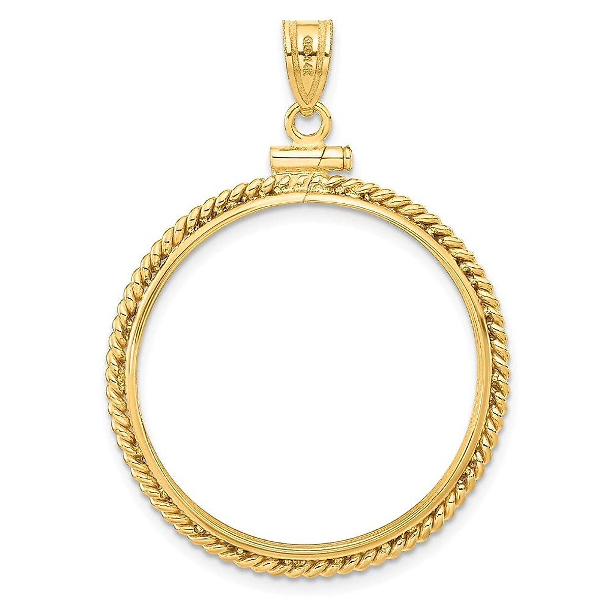 Gold Coin Pendant Mounting - 27mm Coin Size - Twist Rope Frame Design - 14K Yellow Gold - Screw Top with Bail