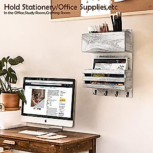 HAOYPAIC Wood Hair Dryer Holder Wall Mount, Bathroom Hair Care and Styling Tool Organizer, Farmhouse Wood Beauty Hair Appliance Holder with Shelf for Bathroom Accessories, Makeup, Toiletries (White)