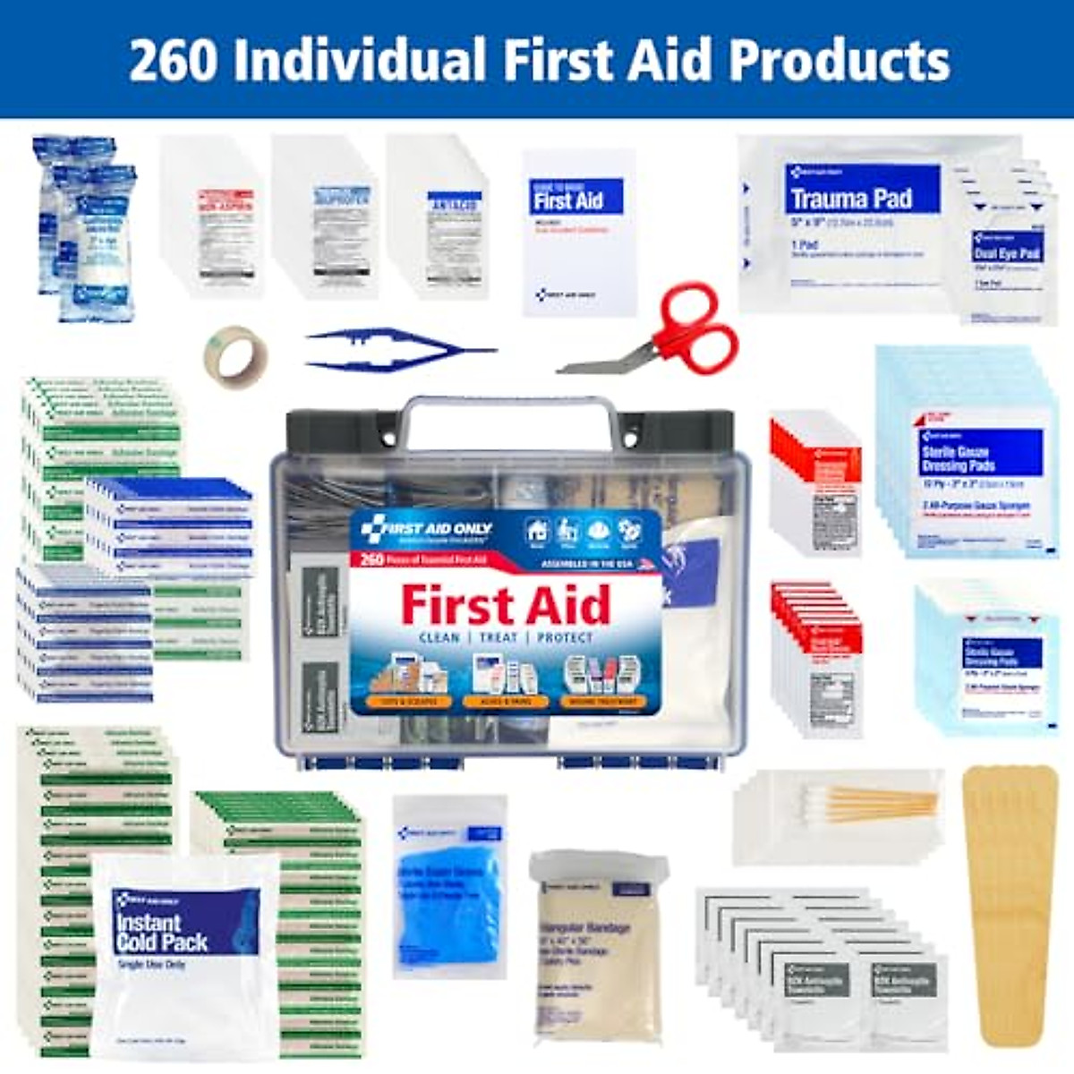 First Aid Only 91248 OSHA-Compliant All-Purpose 50-Person Emergency First Aid Kit for Home, Work, and Travel, 260 Pieces