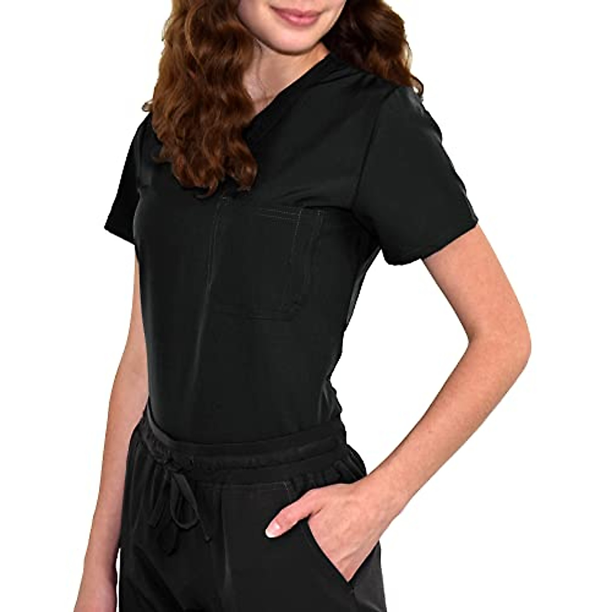 Green Town Women's Medical Nursing Tuck-In V-Neck Scrub Top GT Performance-Black-Large