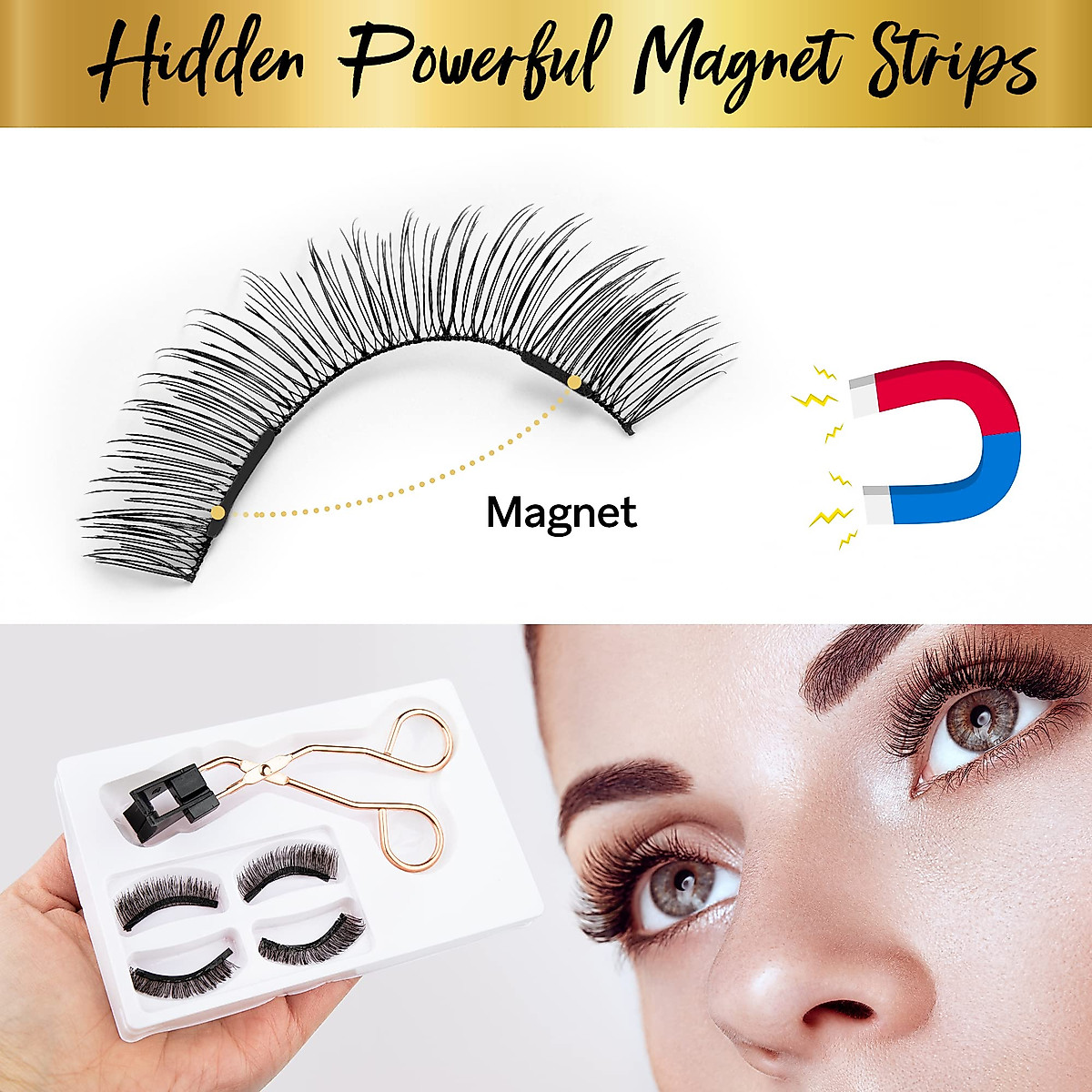 2 Styles Dual Magnetic Eyelashes NO Eyeliner or Glue Needed, magnetic lashes, Soft 3D magnetic eyelashes natural look with Tweezers, Natural Look Eyelashes Set with 8 Pieces / 2 Pairs