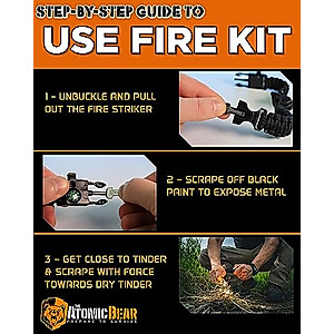 Atomic Bear Paracord Bracelet (2 Pack) - Adjustable - Fire Starter - Loud Whistle - Perfect for Hiking, Camping, Fishing and Hunting - Black & Black+Orange