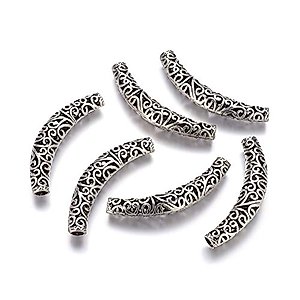 Craftdady 30Pcs Antique Silver Hollow Curved Tube Spacer Beads Large Hole Tibetan Filigree Long Noodle Tube Loose Beads 12mm by 64mm for Mutli-Strand Bracelet Necklace Jewelry Craft Making