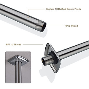 Shower Arm with Flange 22.3 Inch Stainless Steel Ceiling Mounted Shower Arm Rainfall Shower Head Extension Pipe, NPT 1/2 to IPS 1/2,Brushed Nickel
