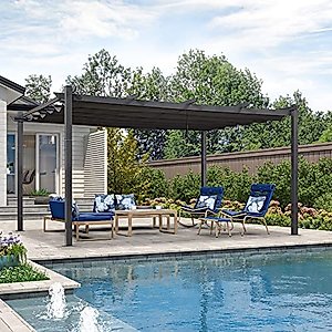 PURPLE LEAF 12' X 16' Outdoor Pergola with Retractable Canopy Aluminum Shelter for Porch Garden Beach Sun Shade Pavilion Grape Trellis Grill Gazebo Modern Backyard Deck Metal Patio Pergola Gray
