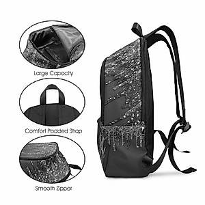 Custom Name Backpack Bag for Boys Girls Son, Personalized Black Glitter Sparkle Drip with Initial Schoolbag Casual Backpack Customized Bookbag for Kids Unisex Back School Camping Hiking Travel