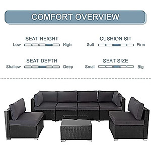 Incbruce 7 Piece Outdoor Patio Furniture Set All-Weather Sectional Sofa Outside Couch, Manual Weaving PE Wicker Rattan Conversation Set with Glass Top Table and Removable Cushions (Gray)