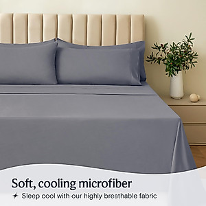 LuxClub Collection Pillowcases 2 Pack - Eco Friendly Wrinkle Free Cooling Pillow Cases with Satin Trim - Machine Washable Hotel Bedding Silky Soft - Light Grey Standard/Queen