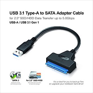 Mediasonic SATA to USB Cable – USB 3.0 / USB 3.1 Gen 1 to 2.5” SATA SSD/Hard Drive Adapter Cable (Optimized for SSD, Support UASP and SATA 3 6.0Gbps Transfer Rate) (HND5-SU3)