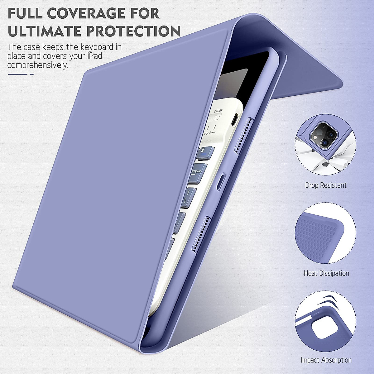 ABEIFAN iPad Pro 11 inch Case with Keyboard, Wireless Detachable Keyboard for iPad Pro 11-inch 4th 2022/ 3rd 2021/2nd 2020 with Pencil Holder, Grey Purple
