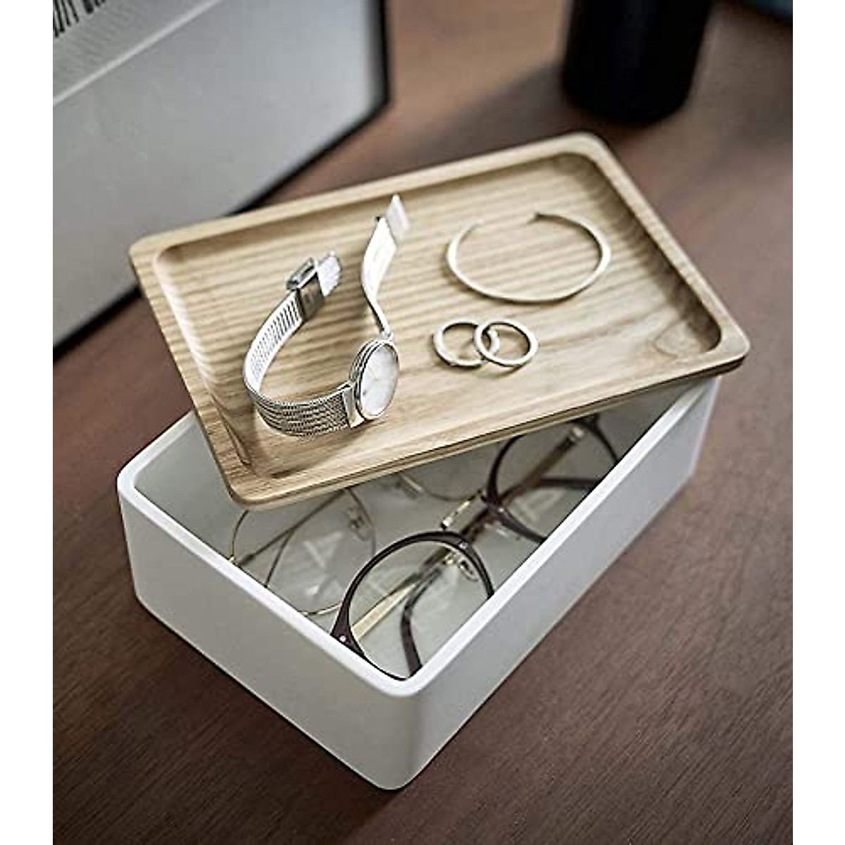 Yamazaki Accessory Box Home | Polystone | Jewelry Organizer, One Size, Ash