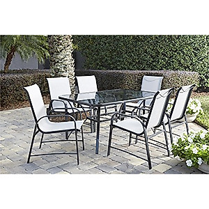 Cosco Outdoor Dining Set, 7 Piece, Gray Frame, Light Gray Sling