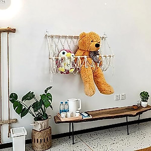 Stuffed Animal Net or Hammock,Boho Handmade Cute Stuffed Animals Storage For Hanging,Toy Storage Organizer For Kids Bedroom (Beige 3)