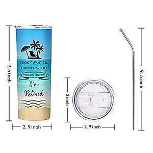 Fatbaby Retirement Gifts for Women,Happy Retirement Travel Tumbler Cup,Retired Gifts for Women Coworker,Vacuum Insulated Stainless Steel Skinny Tumbler With Lid and Straw 20oz