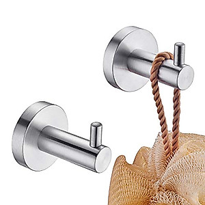 Hoooh Bathroom Towel Hook, Brushed Stainless Steel Coat/Robe Clothes Hook for Bath Kitchen Garage Wall Mounted (2 Pack), B100C-BN-P2