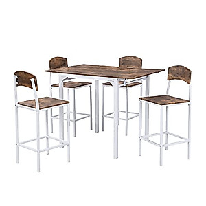 Merax 5 Pieces Farmhouse Counter Height Drop Leaf Dining Table Set with Chairs for 4, White Frame + Rustic Brown Tabletop