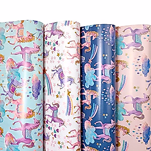 FIEHALA Unicorn Wrapping Paper -12 Sheet Gift Wrapping Paper Folded Girl Wrap 20'' x 27.5'' Unicorn Party Favor for Kids Girls Birthday Party Baby Shower Holiday