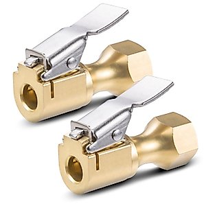 AstroAI Air Chuck, Heavy Duty Closed Flow Lock On Tire Chuck with Clip for Inflator Gauge Compressor Accessories, Yellow, 2 Pack