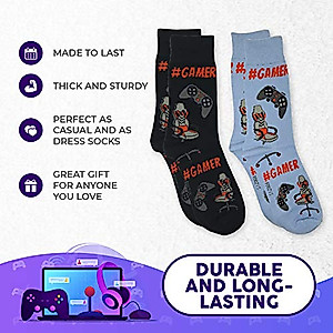 Foozys Mens Crew Socks | Late Night Party & Up to No Good Novelty Socks | 2 Pair (Gamer)