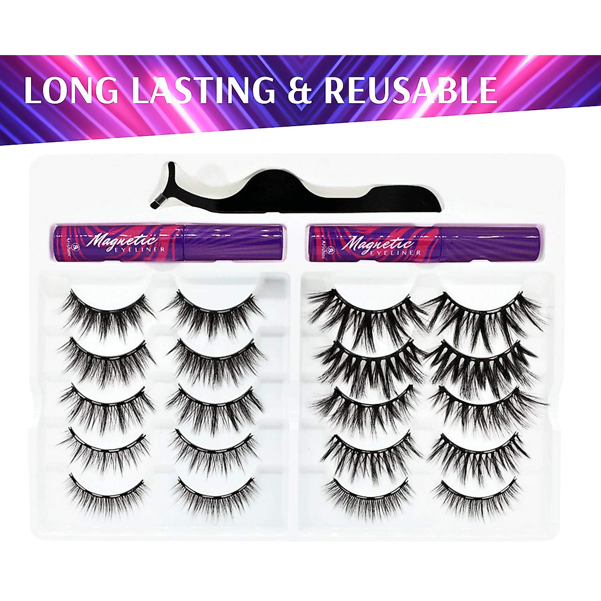 Arishine 3D 5D Magnetic Eyelashes Kit Magnetic Eyeliner For Use with Magnetic False Lashes Natural Look-No Glue Needed